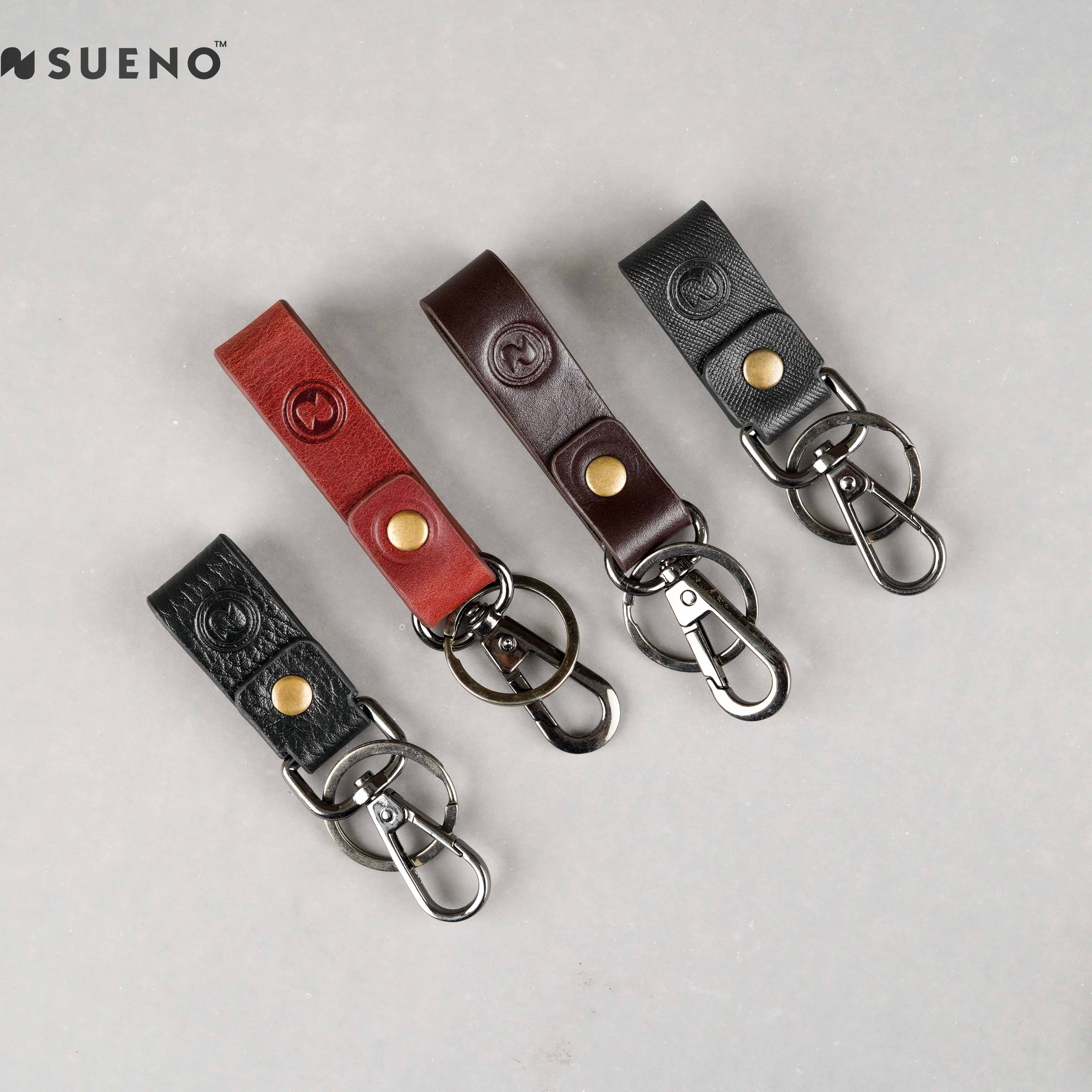 Premium Leather Loop Keychain with Metal Hook & Ring – SUENO